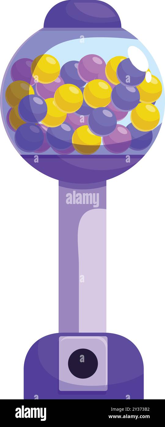 Round gumball machine dispensing colorful candy and gumballs, a classic ...
