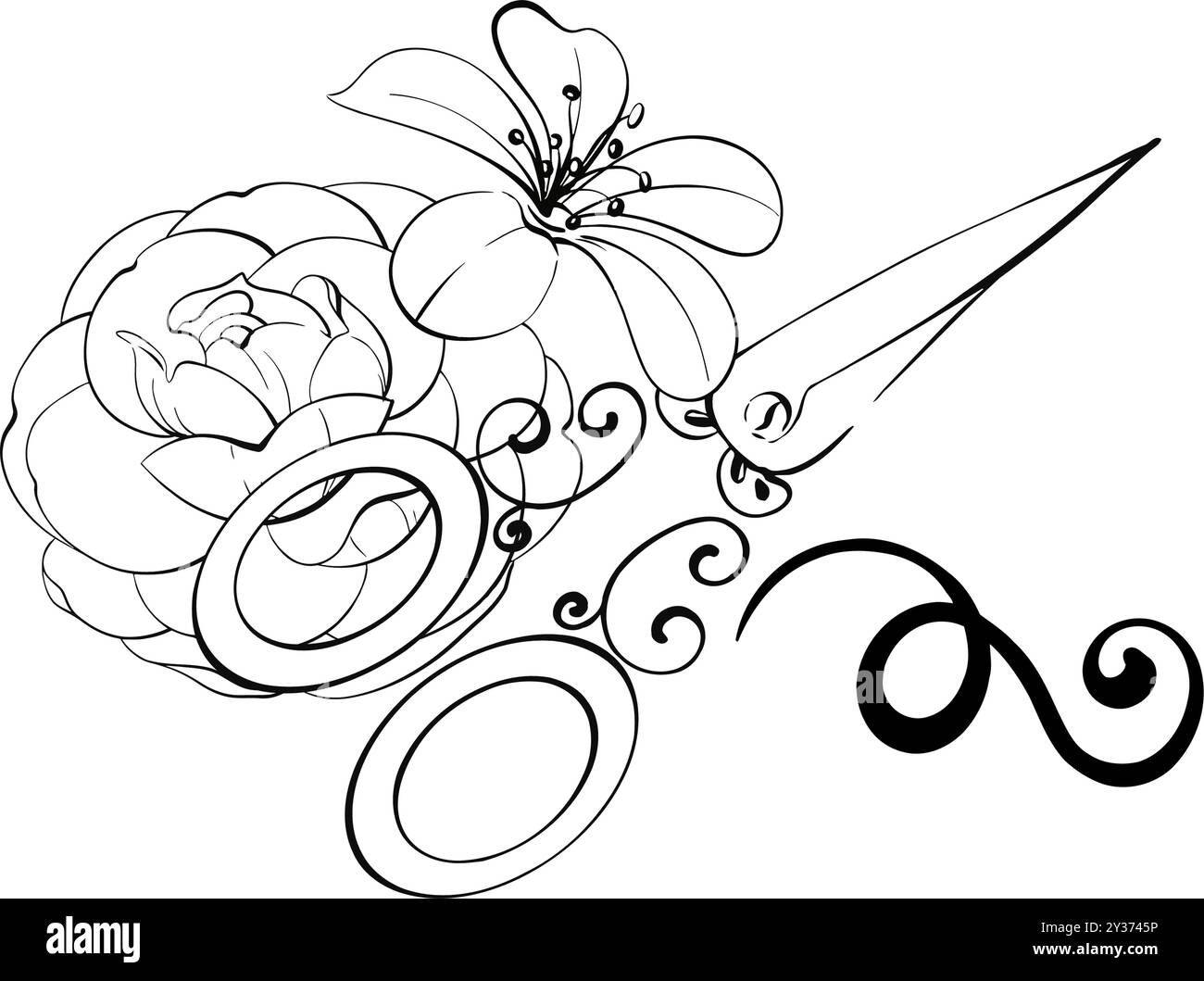 Scissors with flower. Vintage sewing tools. Concept of creativity and ...