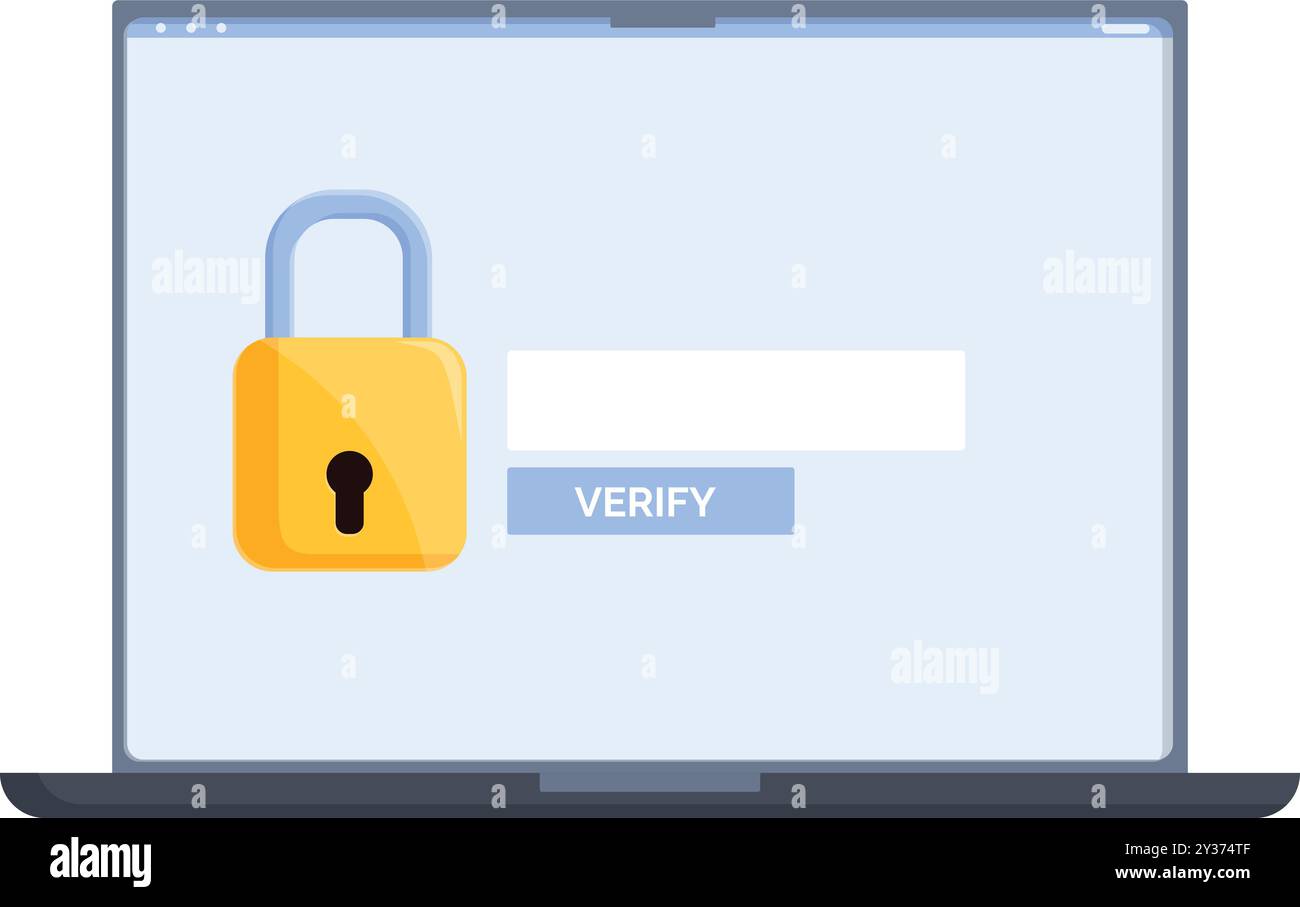 Laptop showing two factor authentication with padlock and verify button for secure login Stock ...
