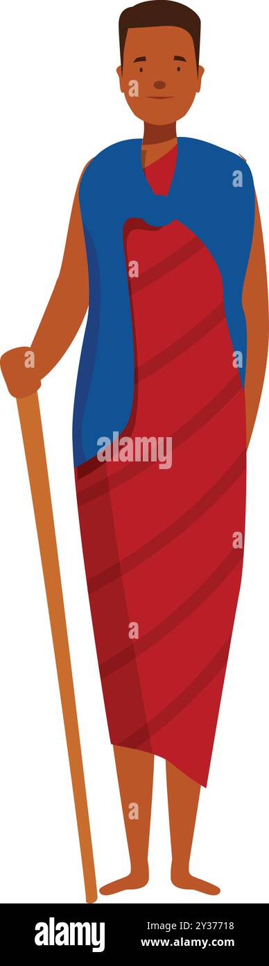 African tribal man wearing traditional clothes, holding a stick ...