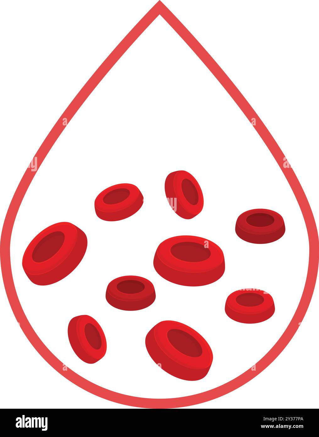 Red blood cells flowing inside a blood drop shape outline representing ...