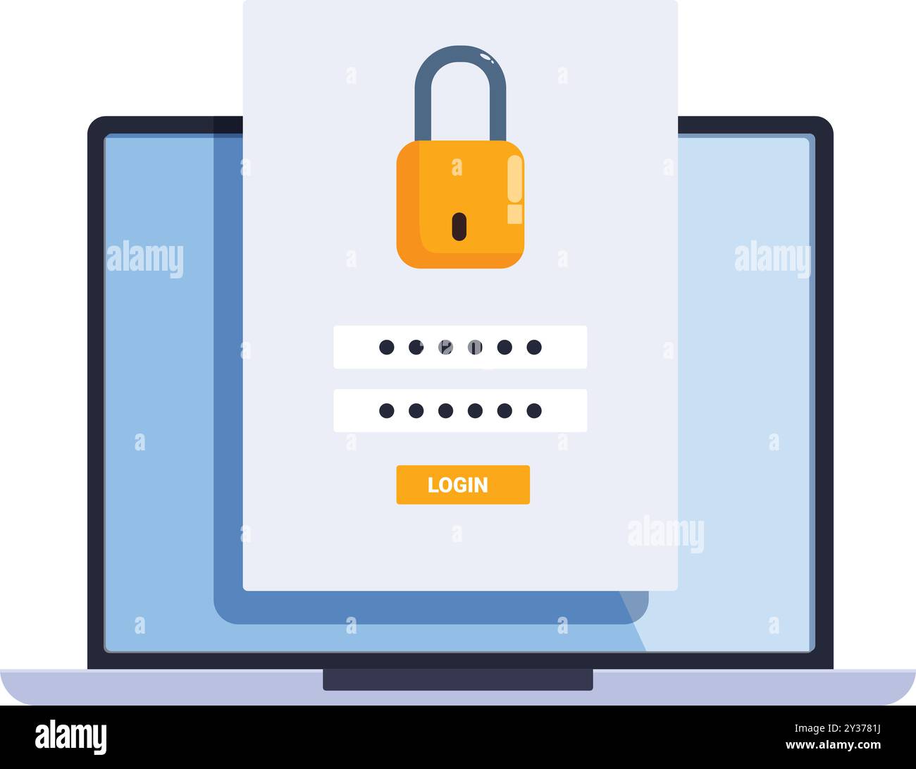 Laptop Showing Login Form With Password Protection System And A Padlock