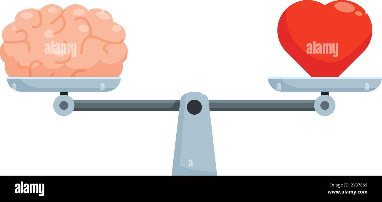 This vector illustration shows a balance scale weighing a human heart ...