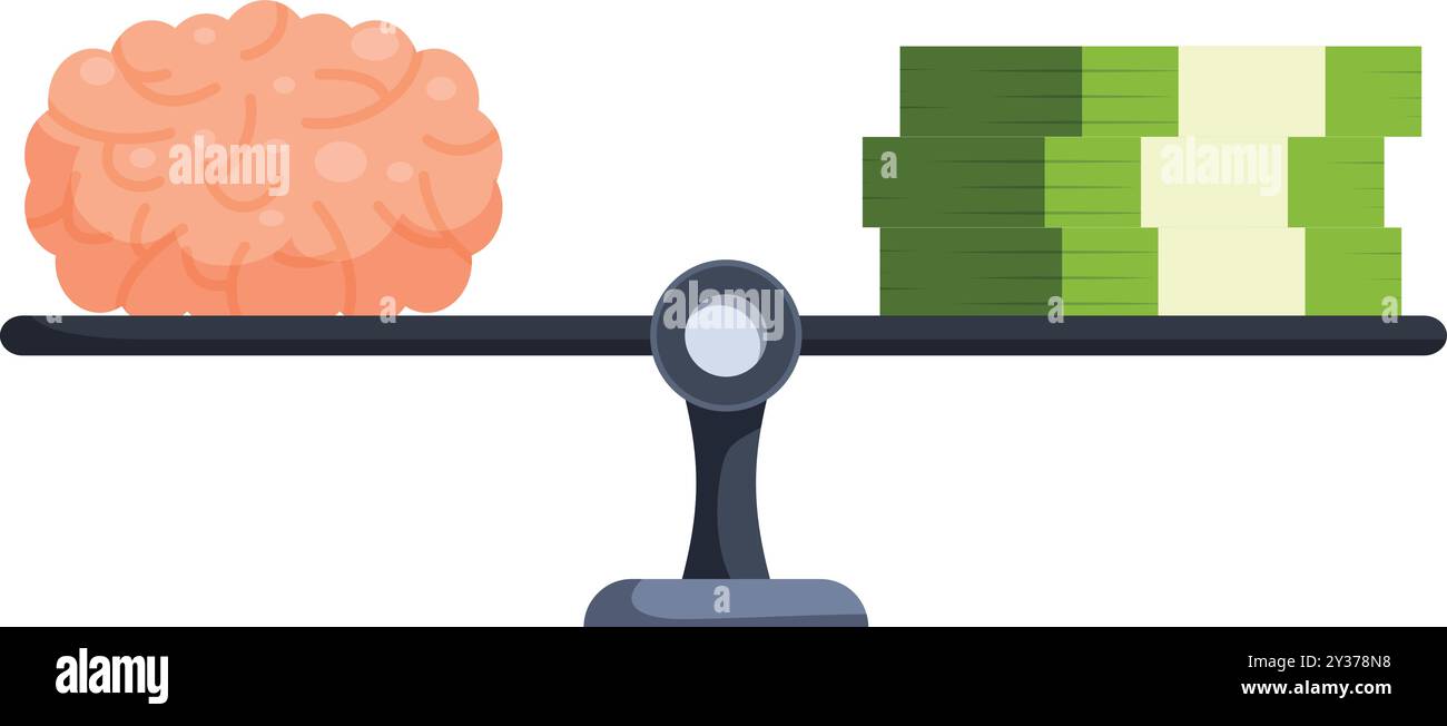 Balance scale weighing a pile of money and a human brain, symbolizing ...
