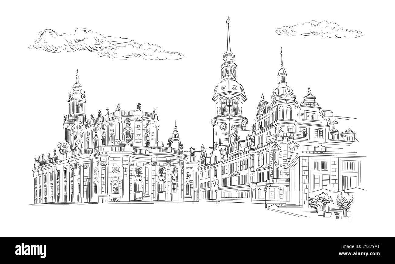 Germany hand drawn landmark. Detailed architecture of Dresden Theatre ...