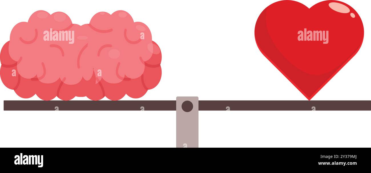 This vector illustration shows a brain and a heart balancing on a ...
