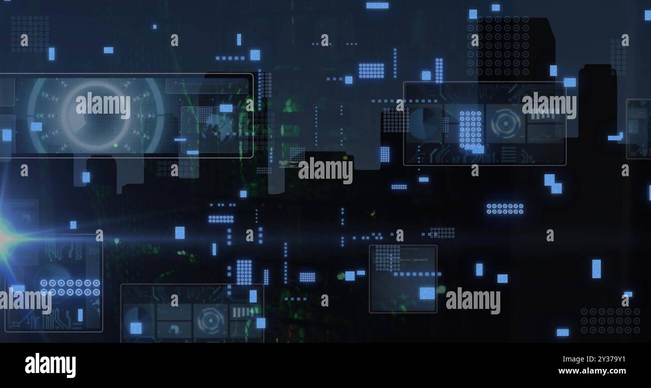 Image Of Digital Data Processing And Circuit Board Over Computer