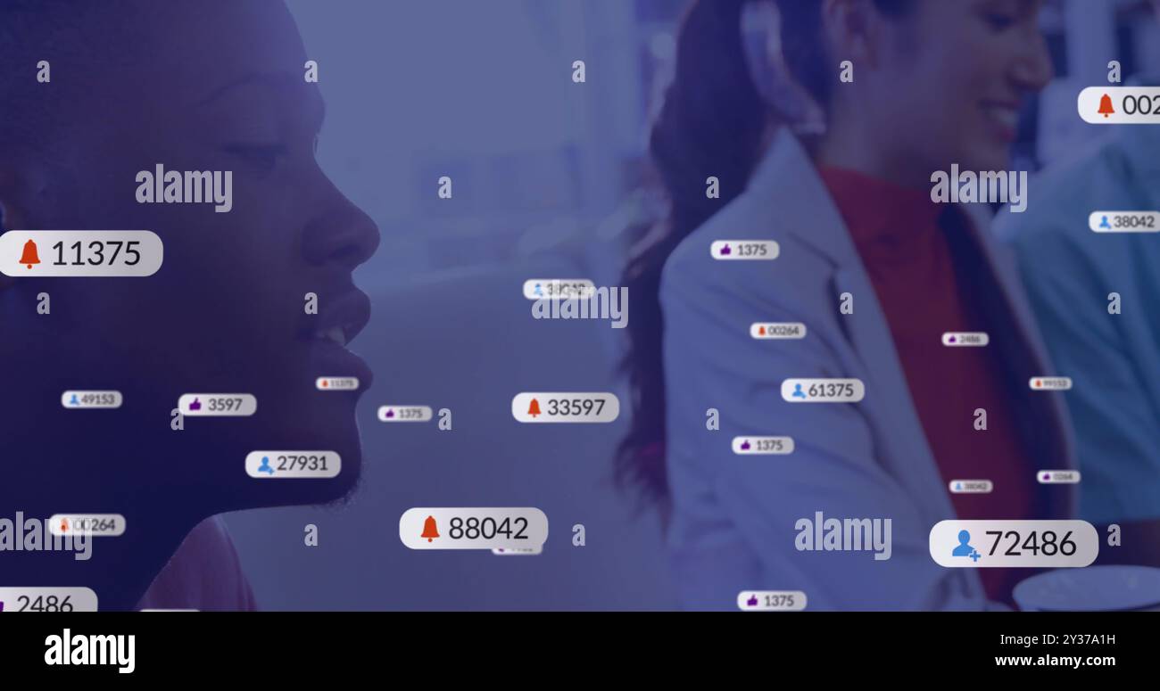 Image of icons and data processing over diverse business people using ...