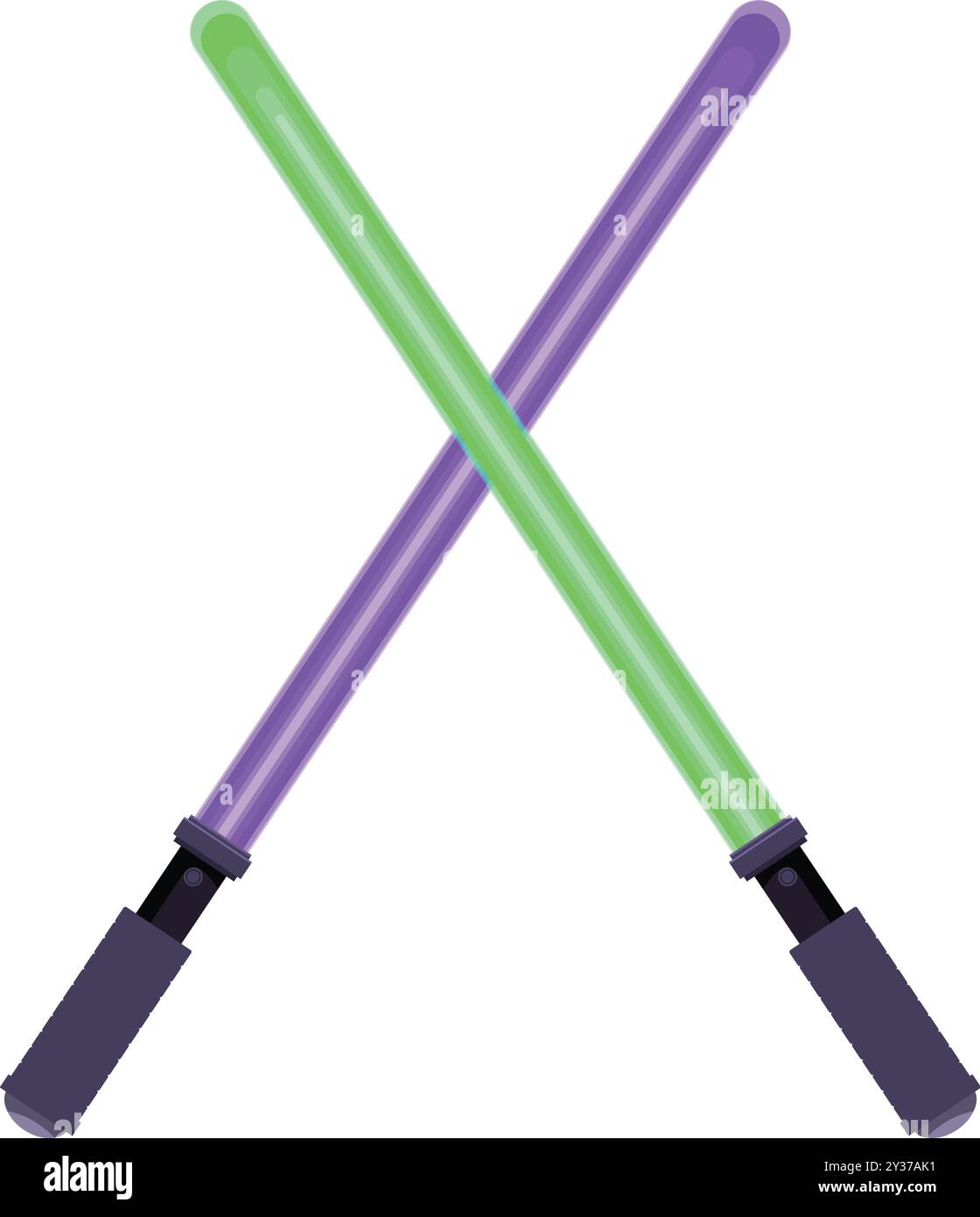 Two colorful lightsabers crossing each other forming an x shape Stock ...