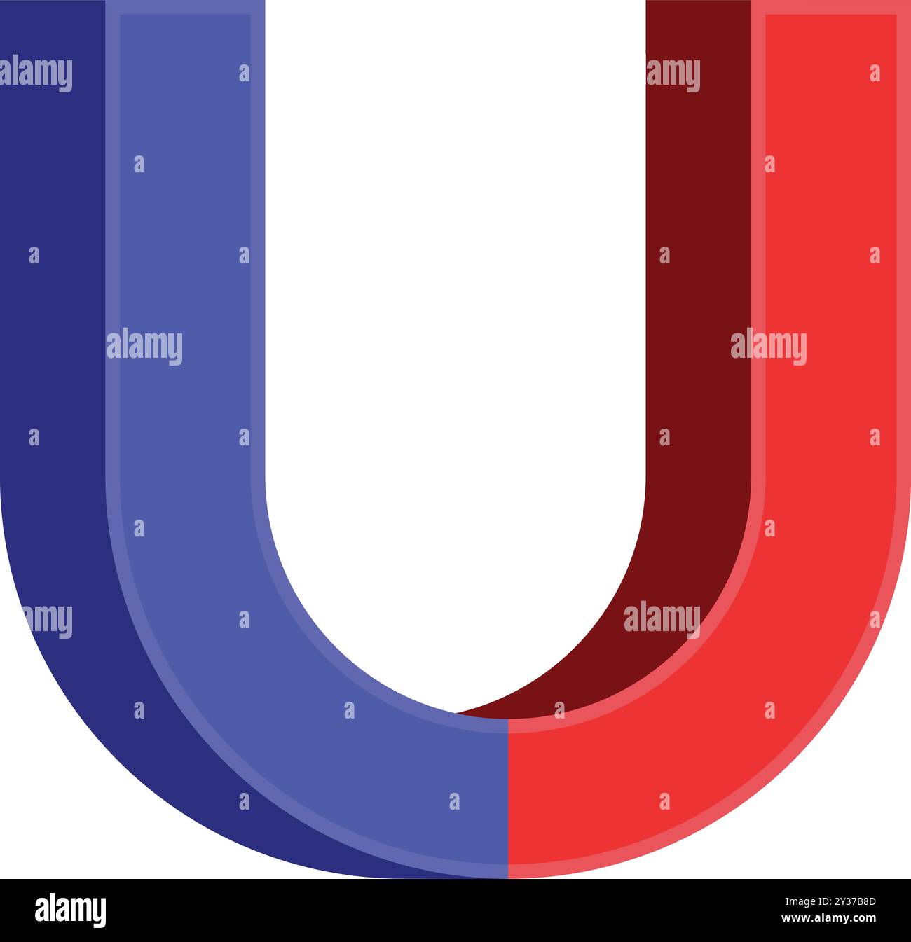 U shaped magnet with blue and red poles attracting metal objects Stock ...