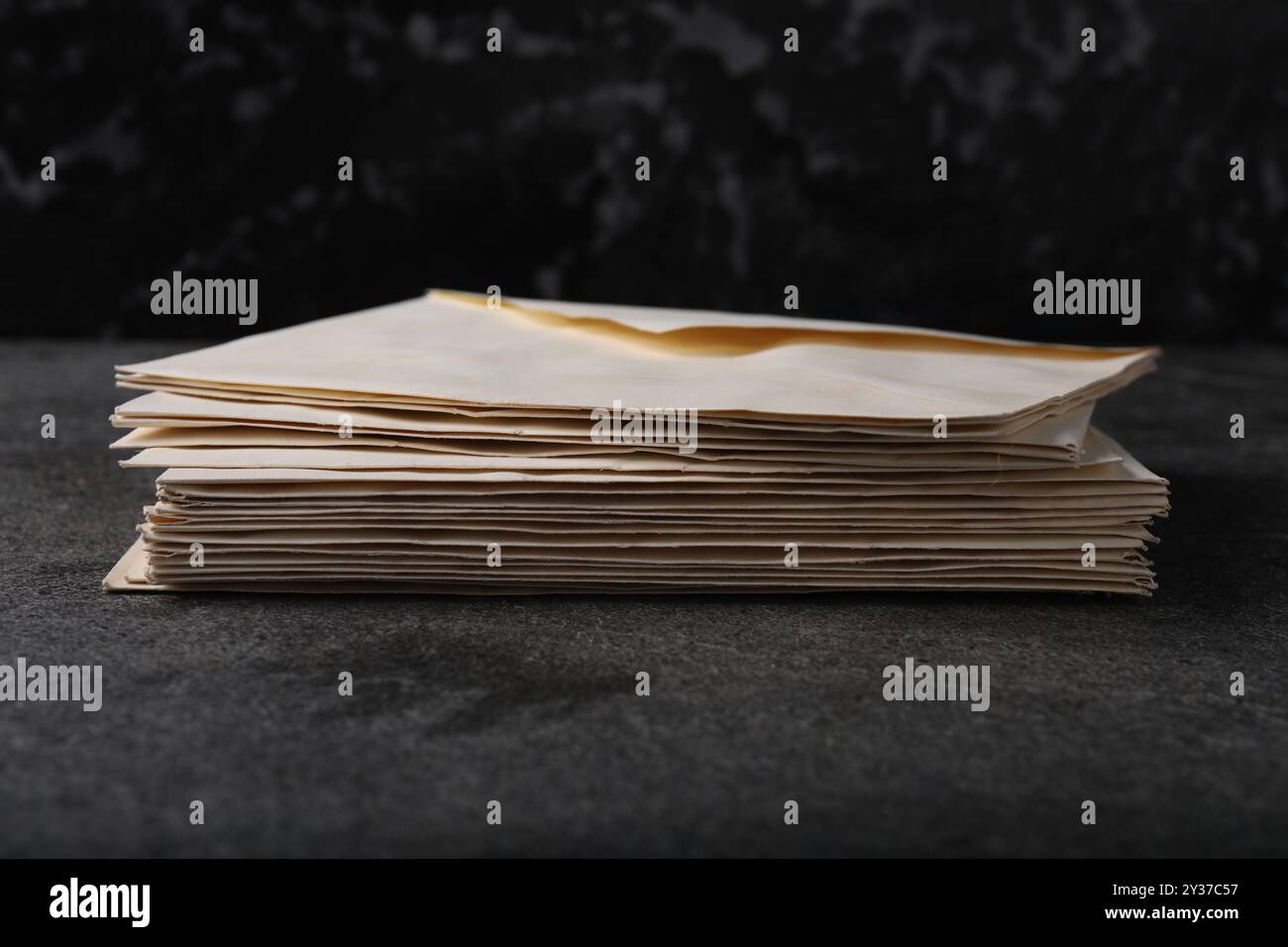 Stack of old letter envelopes on grey table, closeup Stock Photo - Alamy
