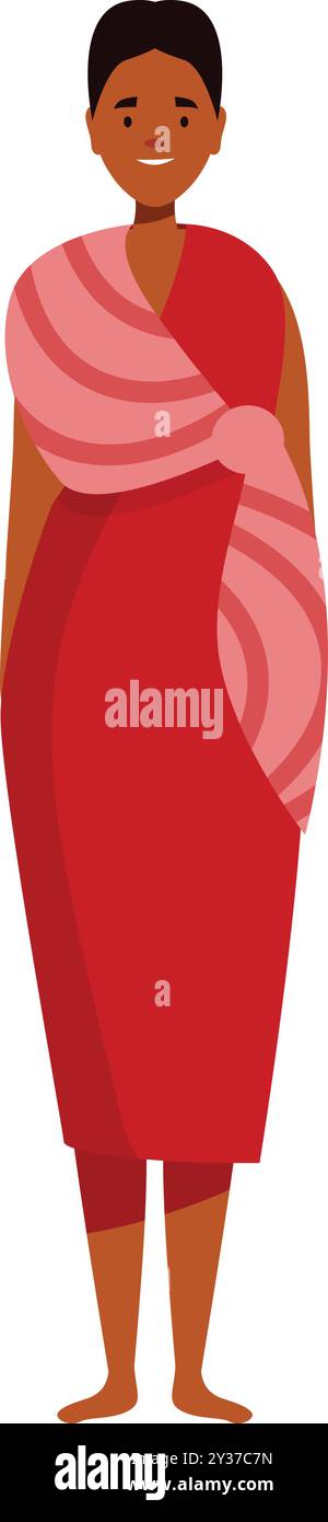 Young african woman wearing a red kanga dress and a pink kanga shawl, a ...