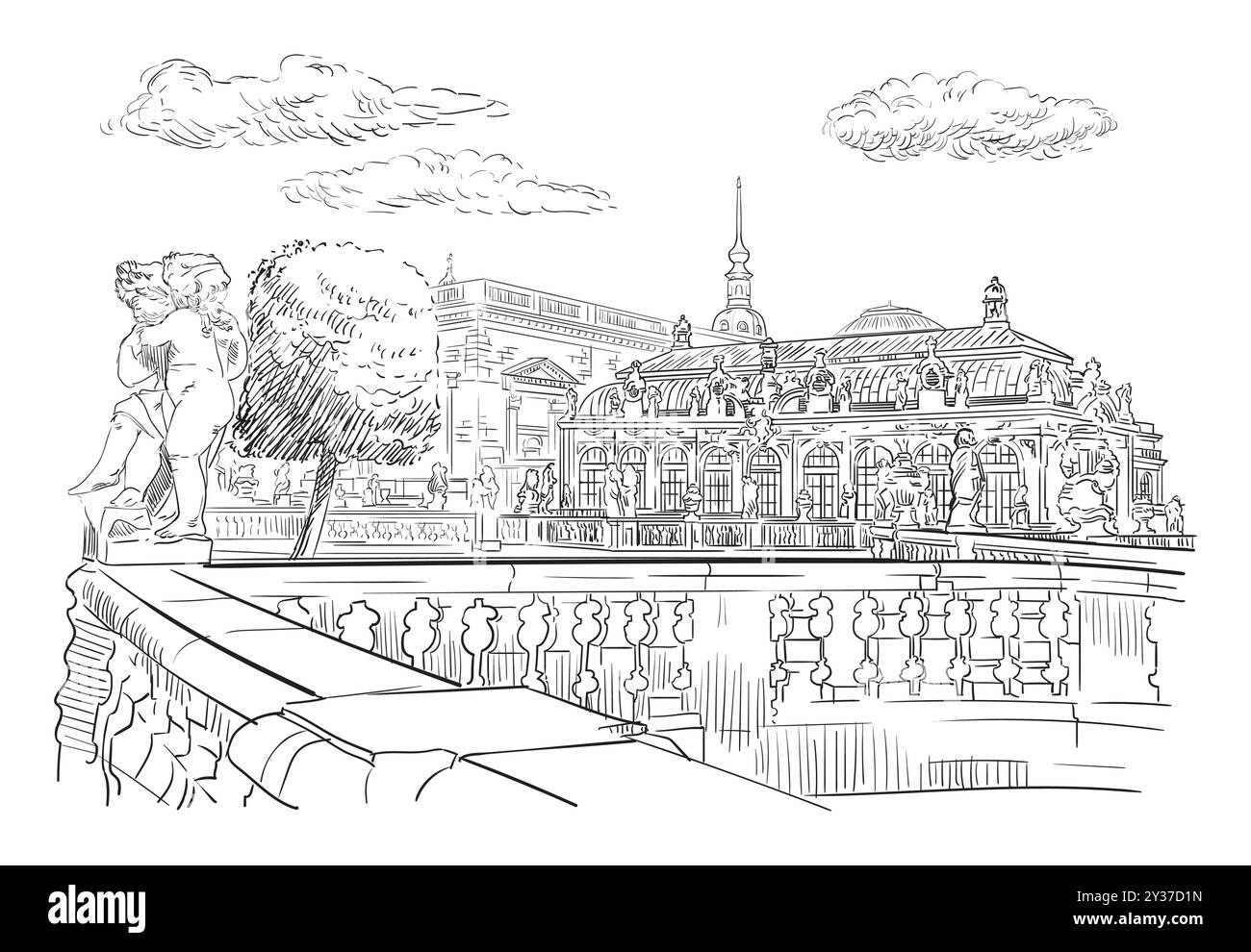 Germany hand drawn landmark. Detailed architecture of Dresden vector ...