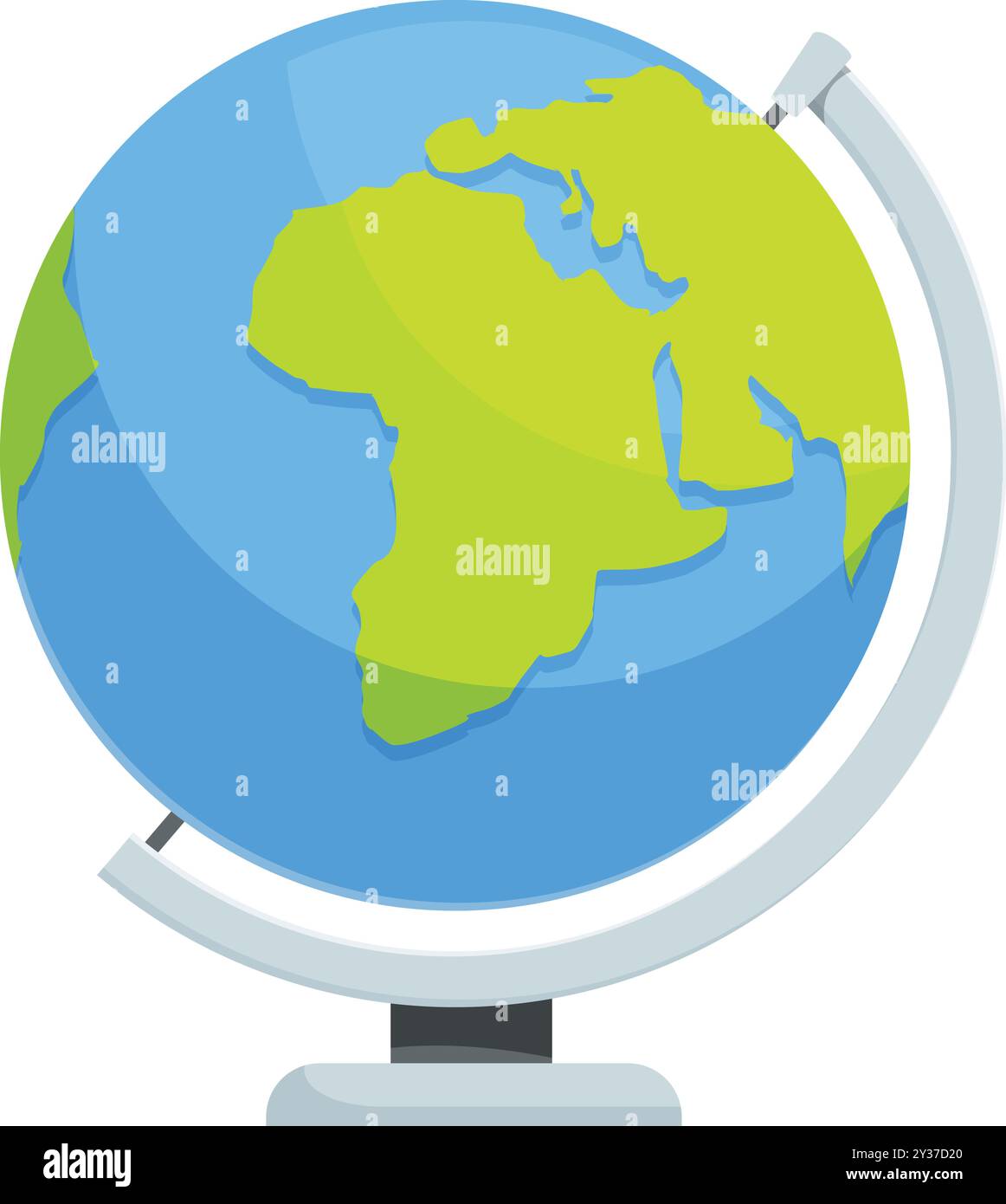 Cartoon globe rotating on a stand, showing africa and asia in green and ...