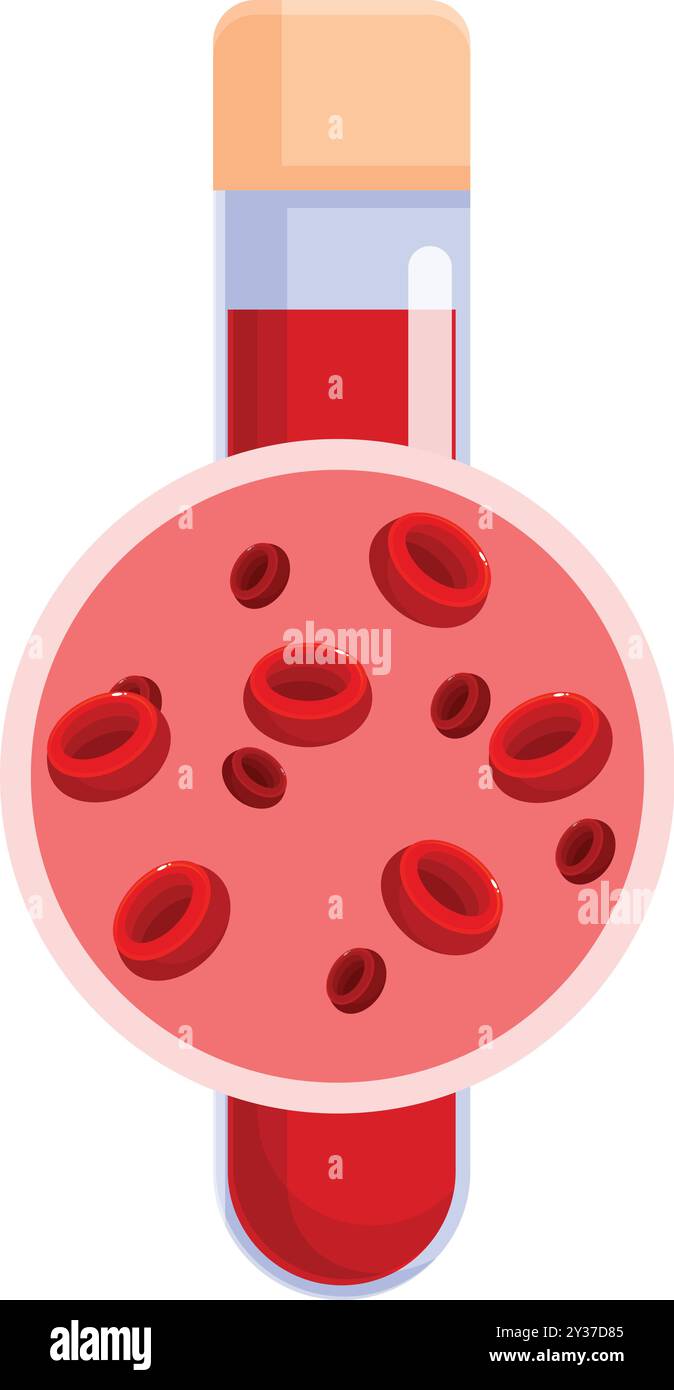 Cartoon illustration of a blood test showing red blood cells inside a ...