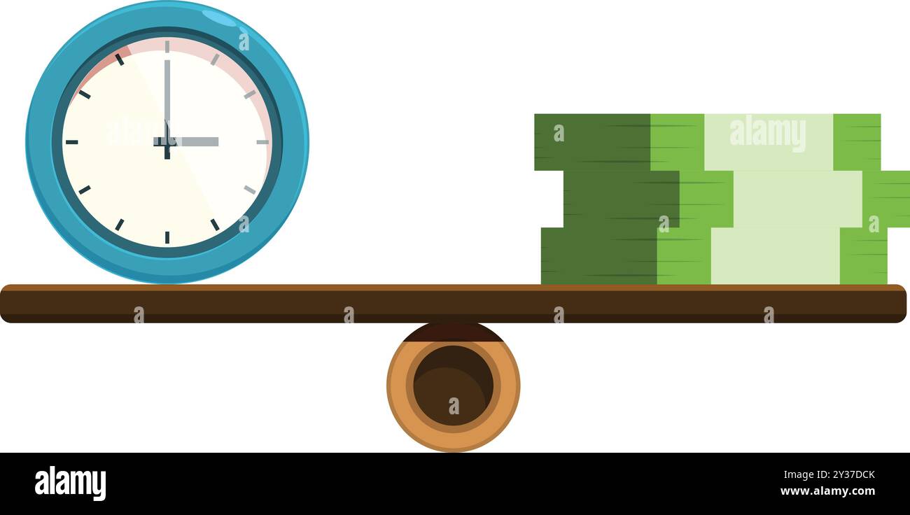 Seesaw balancing a clock and a stack of money, symbolizing the constant ...