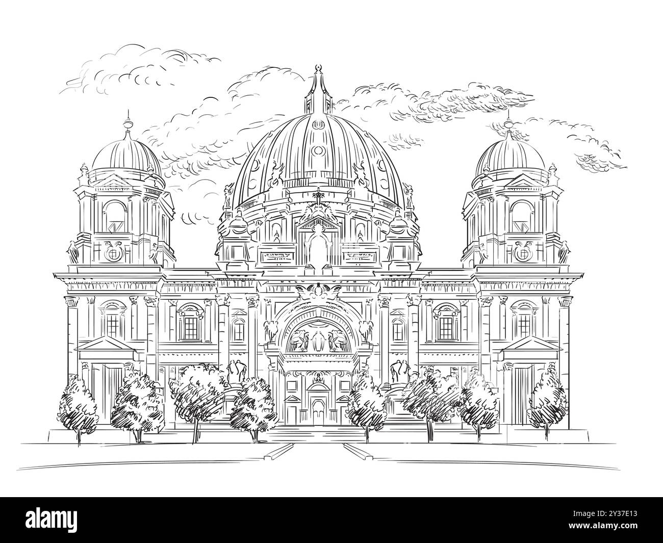 Germany hand drawn landmark. Detailed architecture of Berlin Cathedral ...