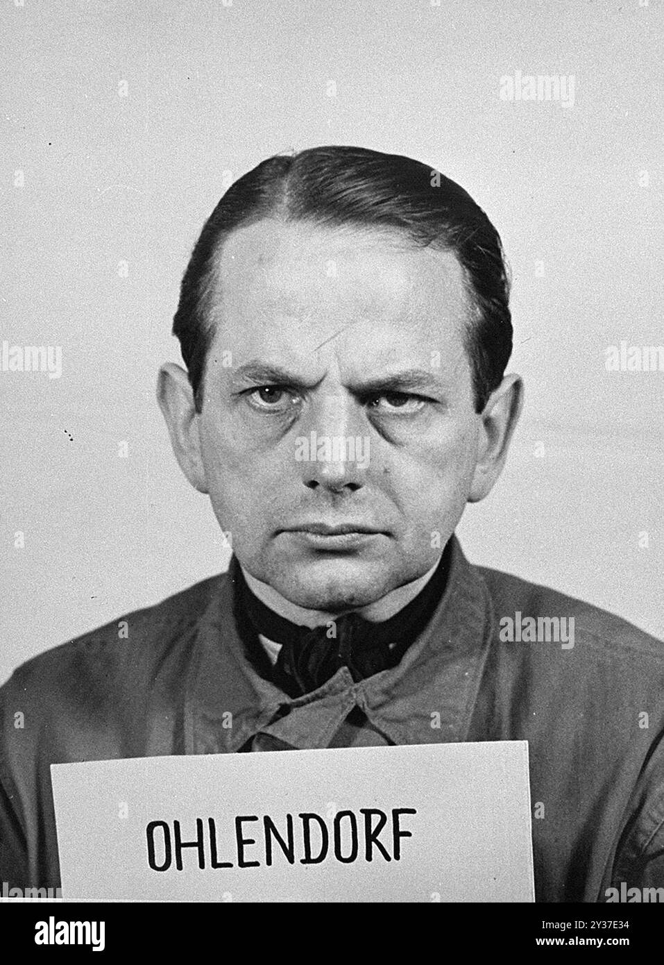 Mug-shot of defendant Otto Ohlendorf at the Einsatzgruppen Trial ...