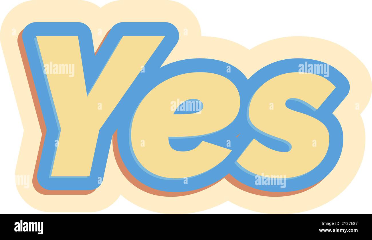 Yellow yes text with blue and pink outline on white background ...
