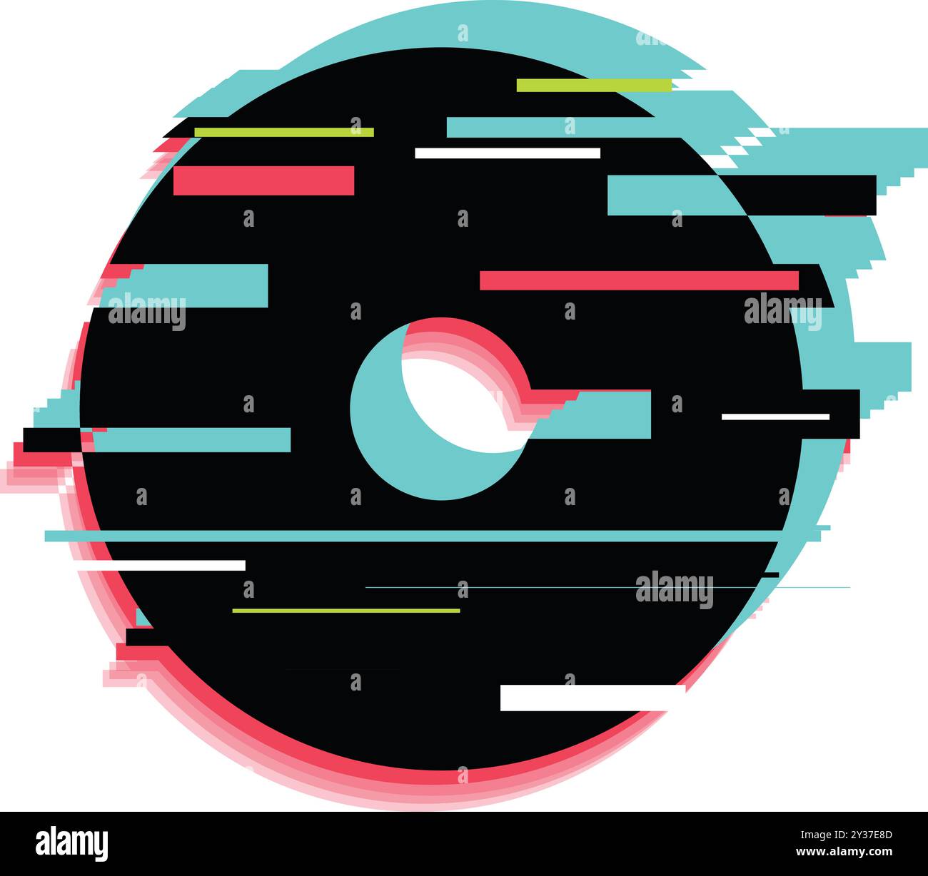 Black cd glitching with turquoise and red shapes on white background ...