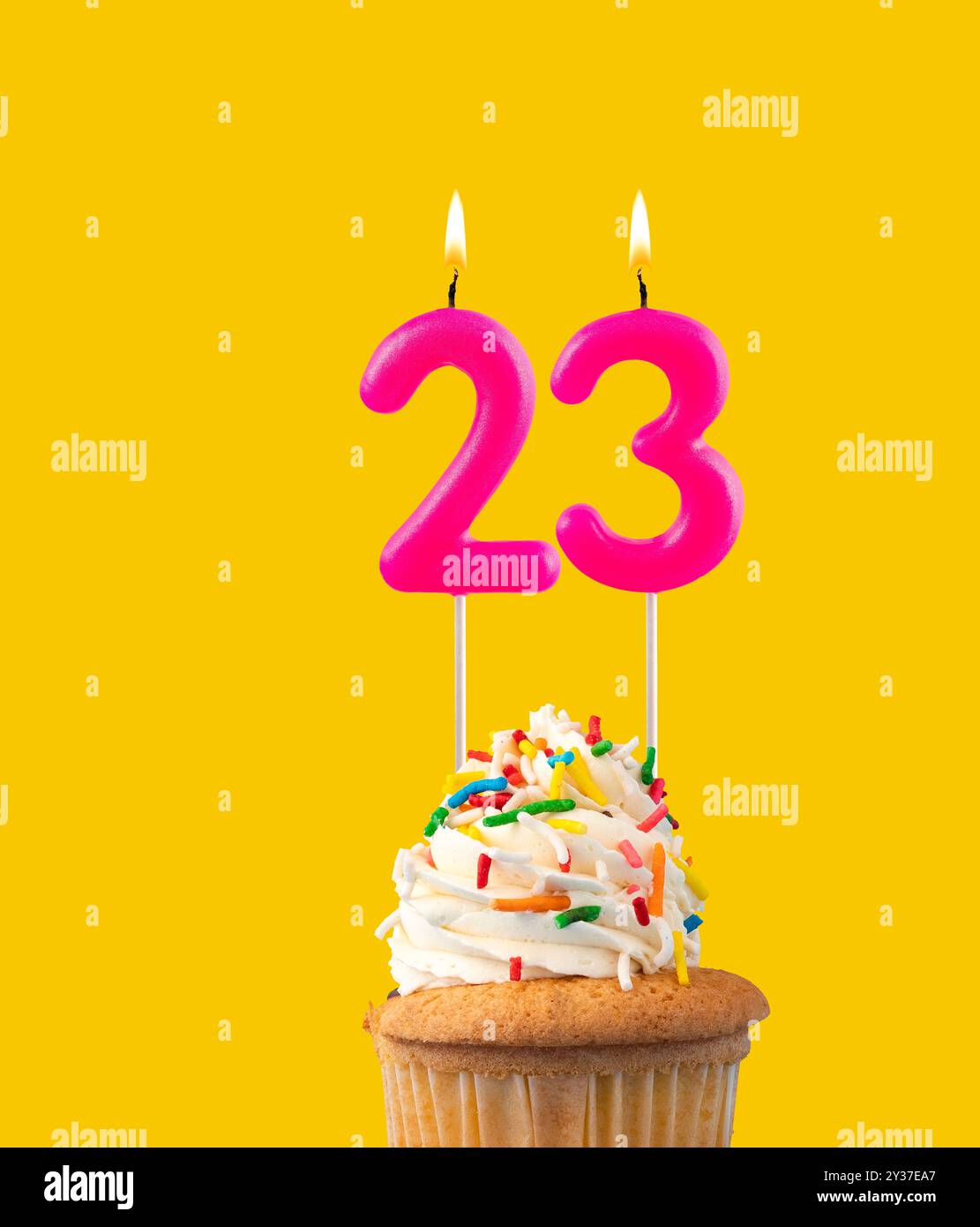 Pink candle and cupcake birthday card - Number 23 Stock Photo - Alamy