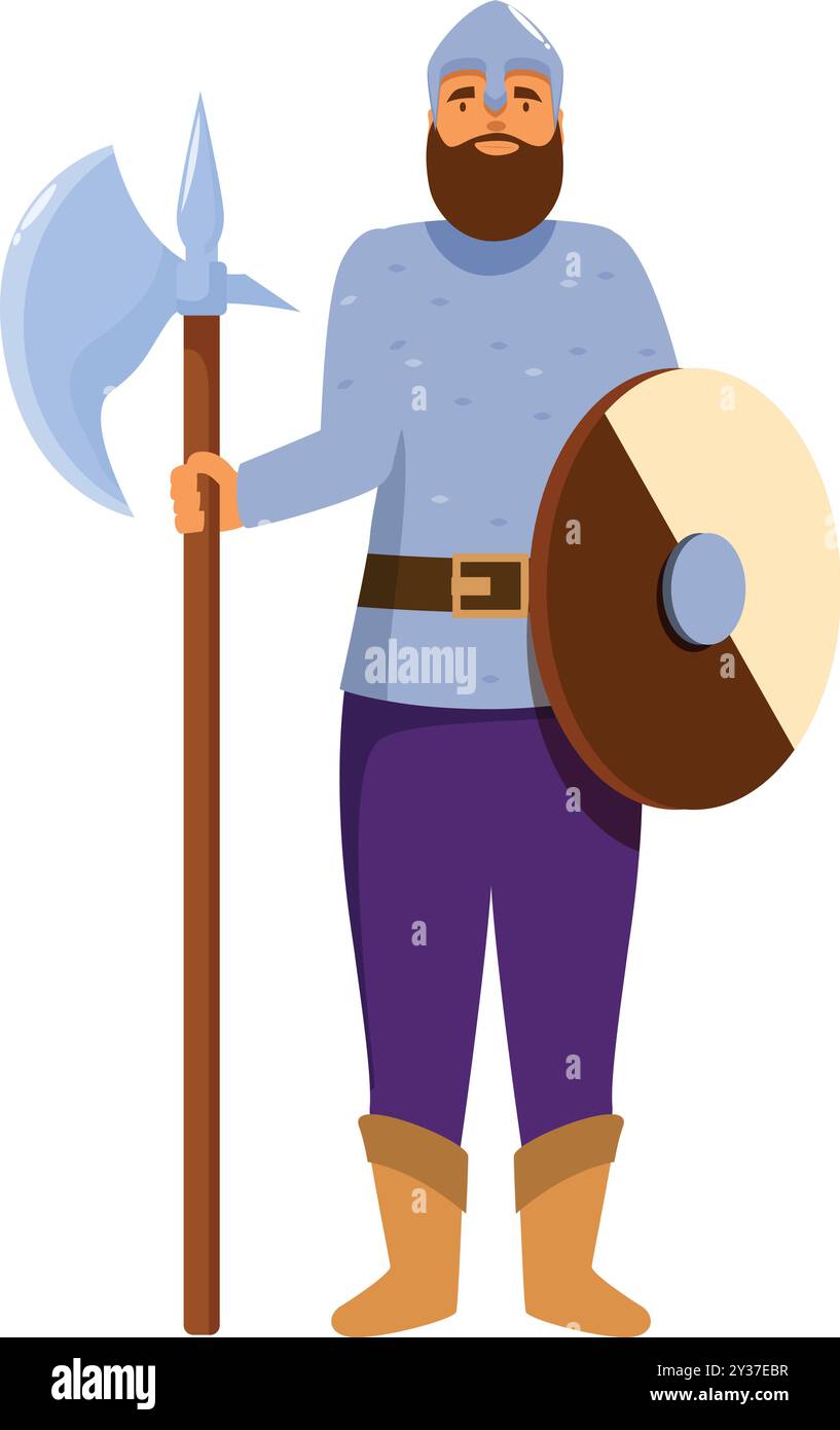 Cartoon character of a medieval warrior wearing chain mail holding an ...