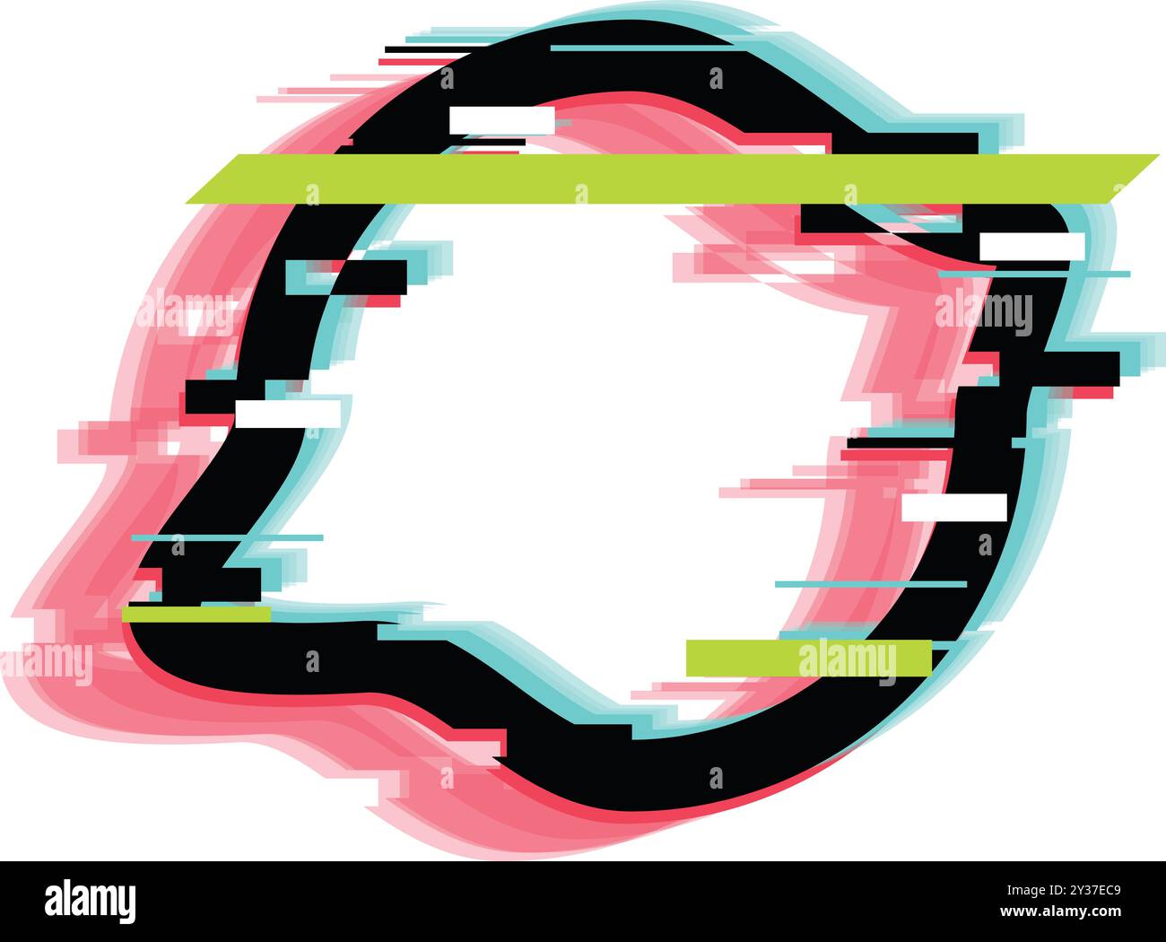 Black glitch frame is distorting on a white background, creating a ...