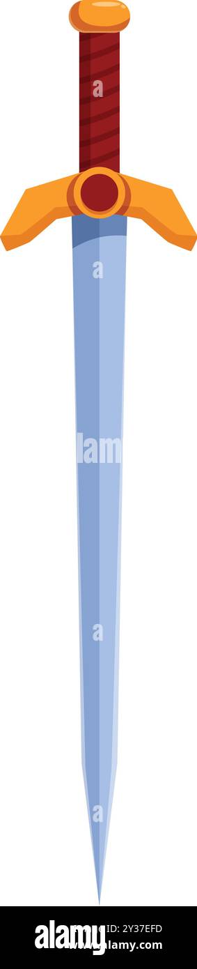 Cartoon style illustration of a sharp sword with a gold and red hilt ...