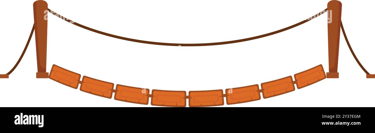 This cartoon illustration features a simple wooden hanging bridge with ...