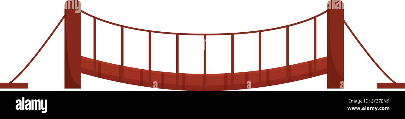 Simple wooden suspension bridge with a gentle curve spanning between ...