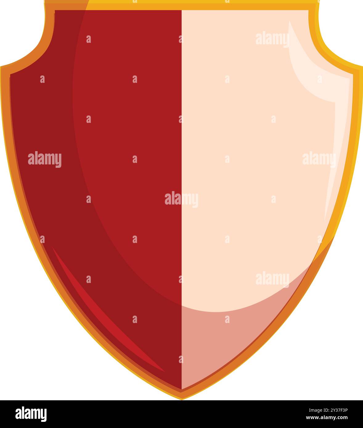 Simple cartoon like red and white shield with gold borders standing ...