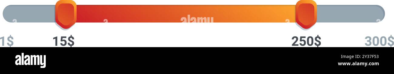 Red slider standing on a money value scale, from 1 to 300 dollars ...