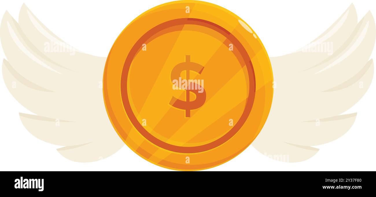 Gold coin with shiny wings is flying representing the concept of fast ...