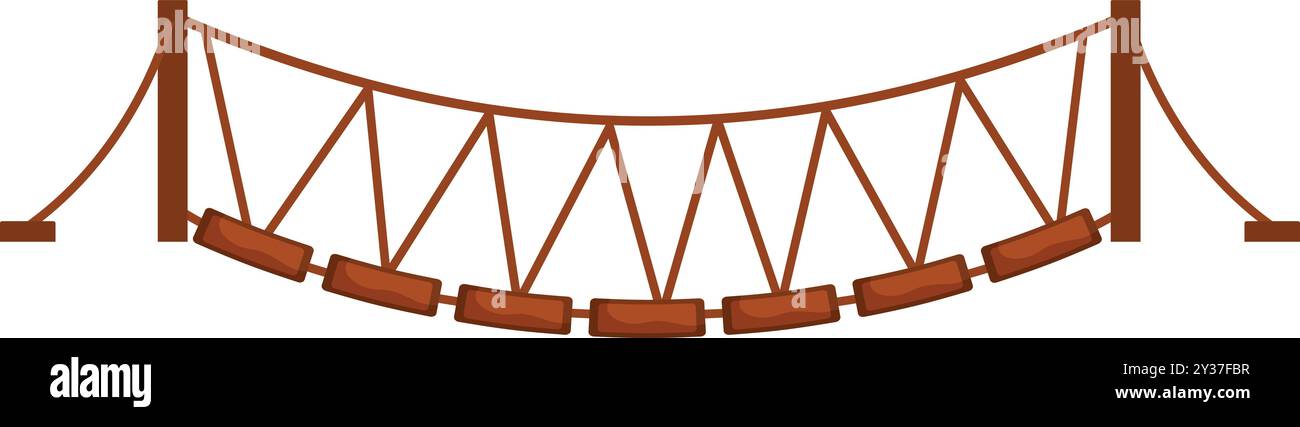 Cartoon wooden suspension bridge with ropes and planks hanging between ...