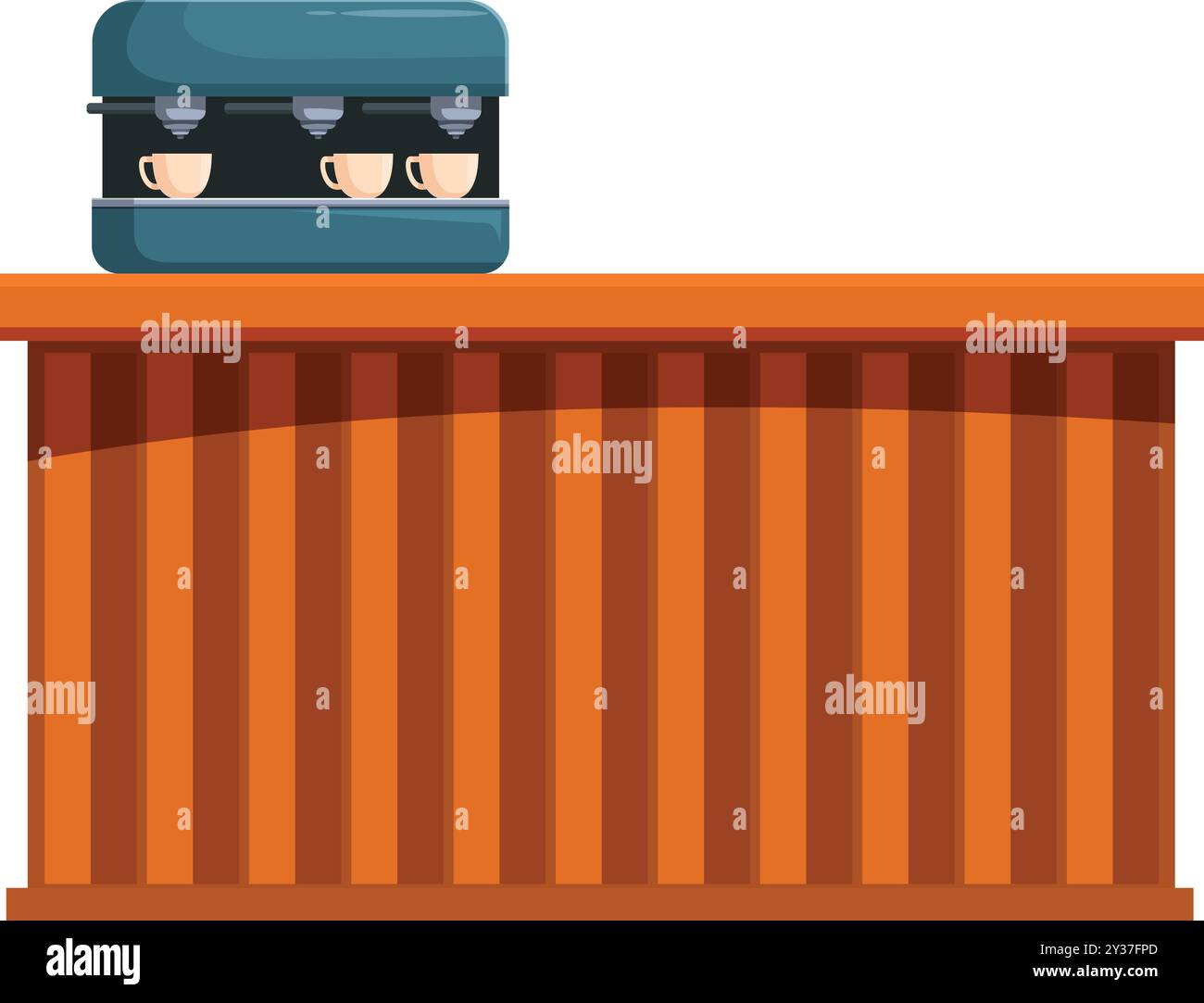 Professional coffee machine standing on a wooden counter, ready to brew ...