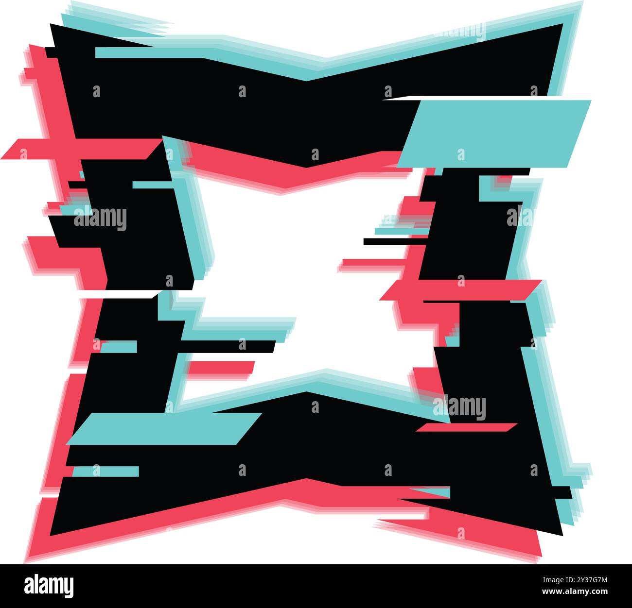 Black star shape with red and cyan digital glitch effect Stock Vector ...