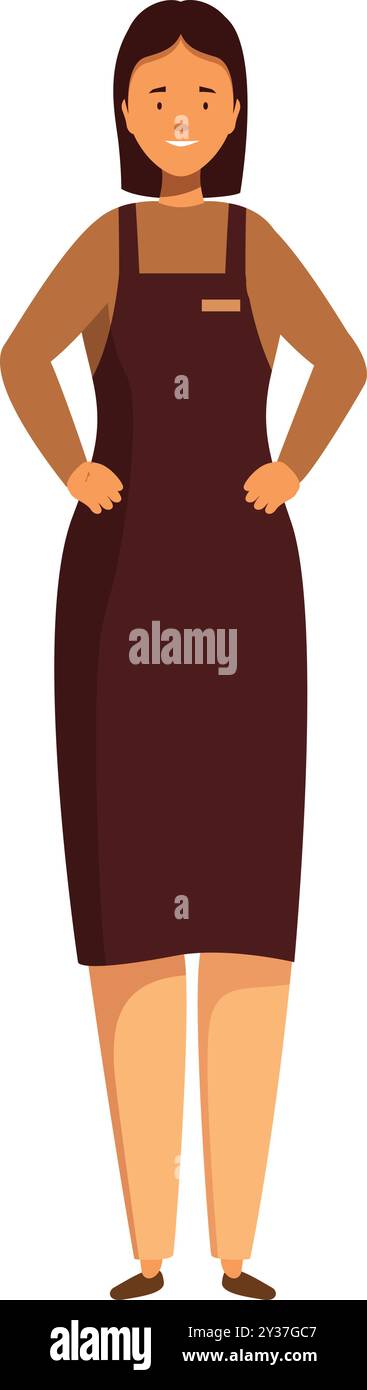 Full length illustration of a smiling barista wearing an apron with her ...