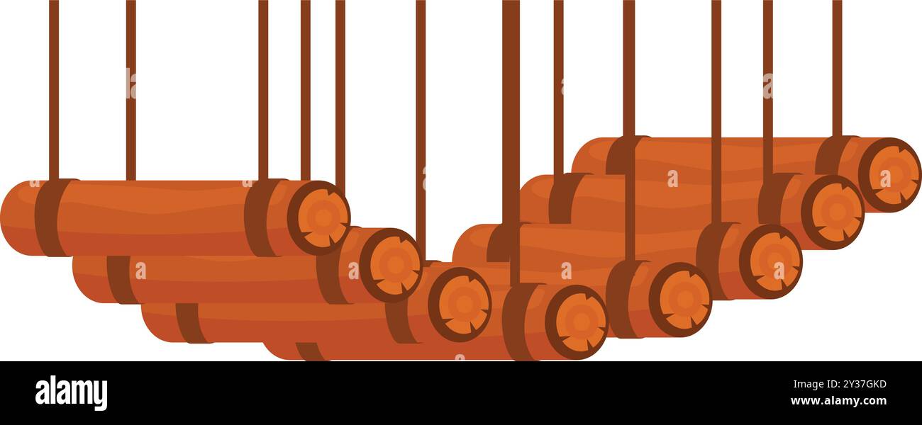 Logs hanging from ropes forming a bridge or a swinging obstacle course ...
