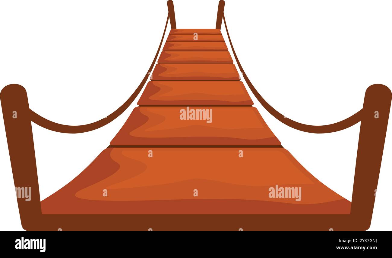 Simple cartoon illustration of a wooden hanging bridge leading into the ...