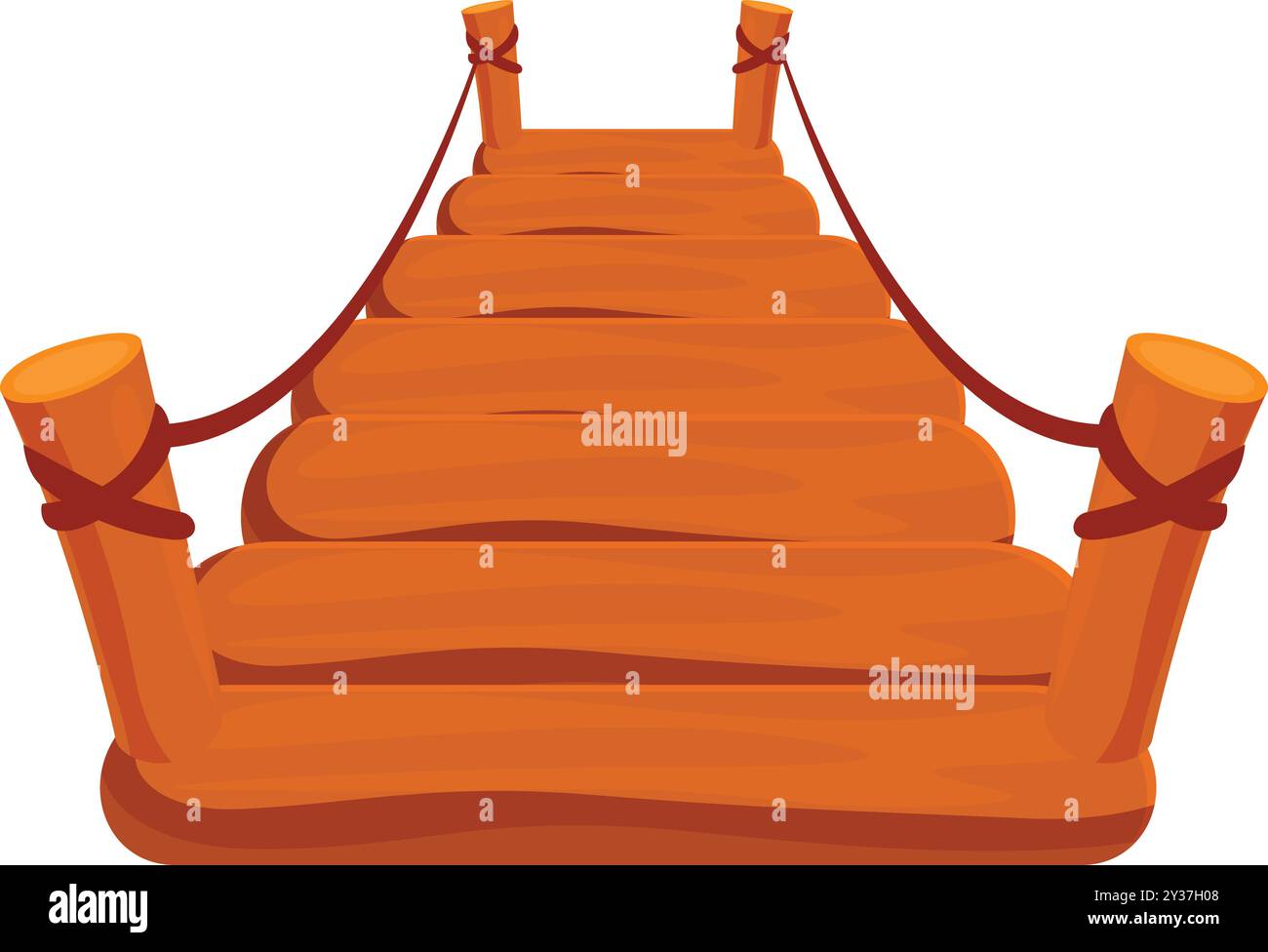 Cartoon wooden suspension bridge with plank steps and rope railings ...