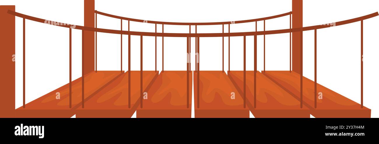 Simple wooden hanging bridge with a slight curve spanning a gap Stock ...