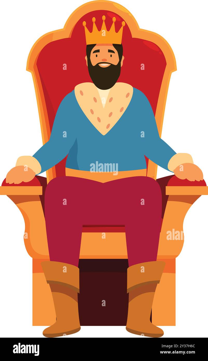 Cartoon king wearing a crown and royal clothes, sitting on a throne ...
