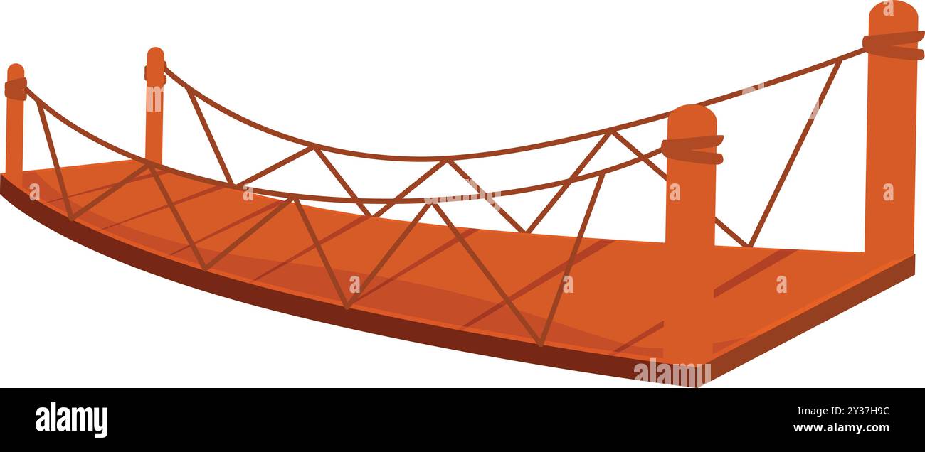 Wooden suspension bridge with ropes connecting two sides isolated on ...