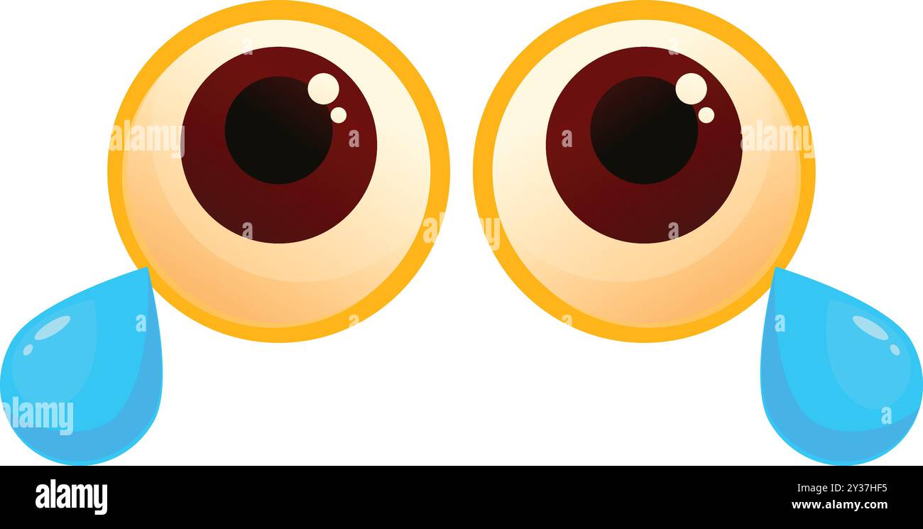 Pair of cartoon eyes with big blue tears is showing sadness and grief ...