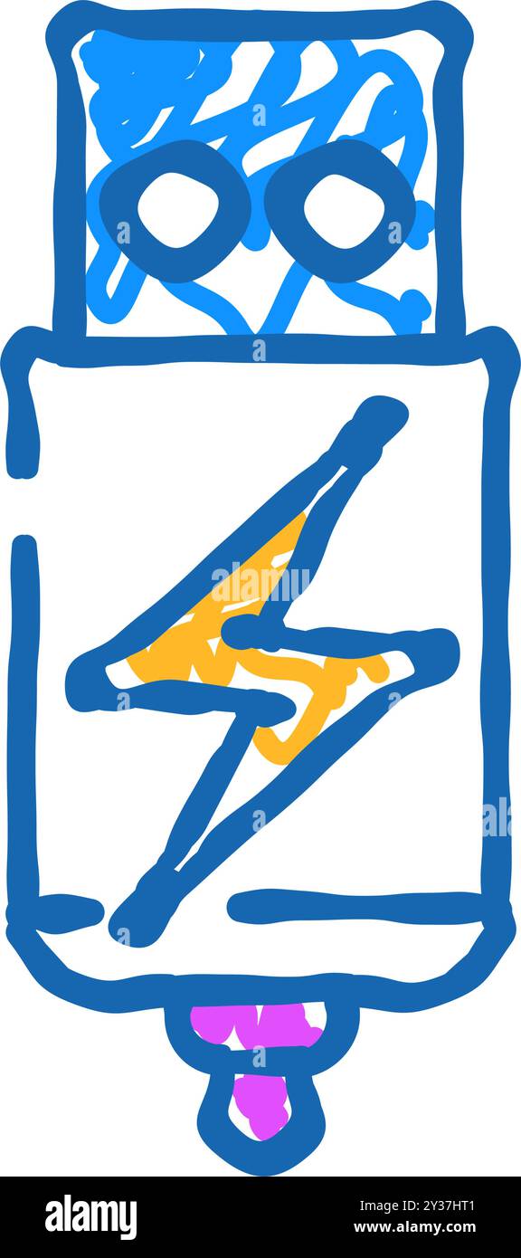 usb charging label product caution icon doodle illustration Stock ...