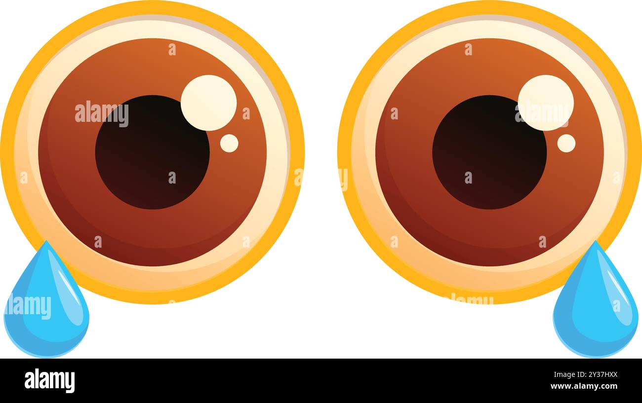 Pair of sad, cartoon eyes is welling up with tears and crying ...
