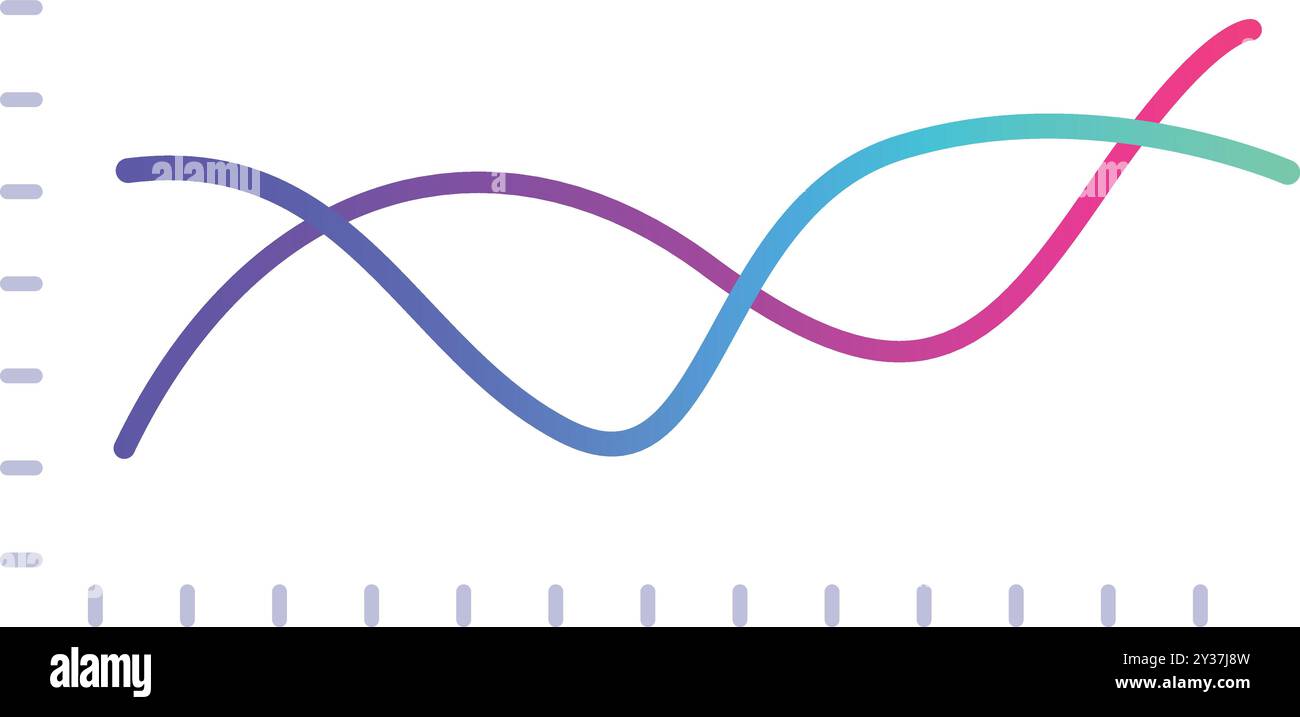 Colorful line graph is depicting upward growth with three lines over ...