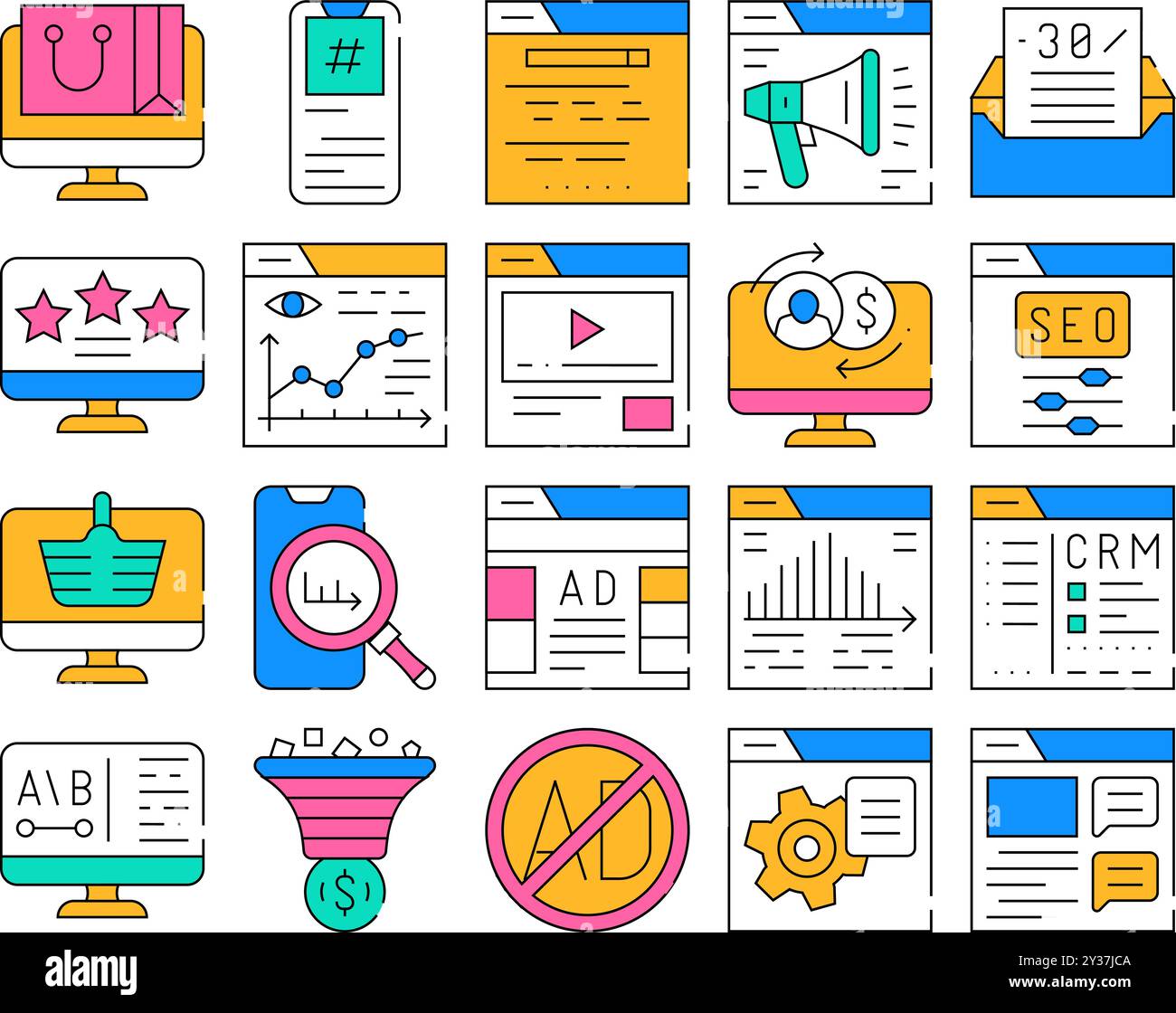 Digital Marketing Collection Icons Set Vector Illustrations Stock ...