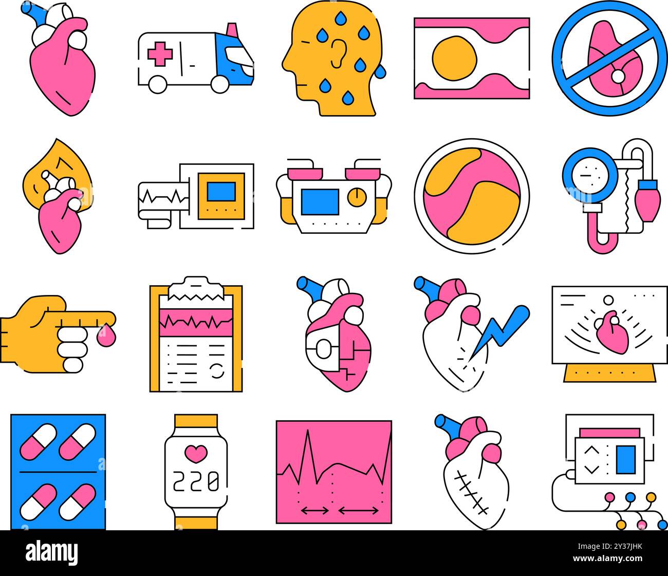 Heart Attack Disease Collection Icons Set Vector Stock Vector Image ...