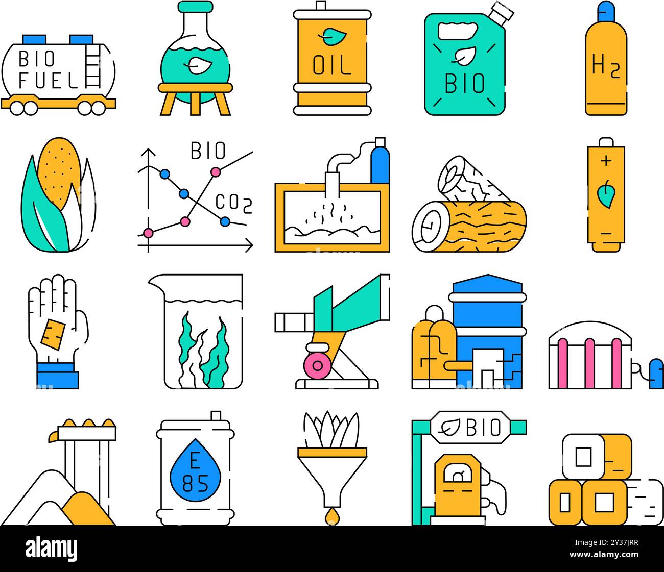 Biofuel Green Energy Collection Icons Set Vector Stock Vector Image ...
